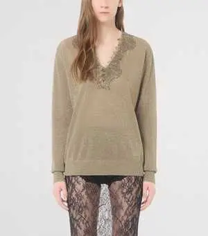 Valentino Garavani Lace-trim V-neck Sweater