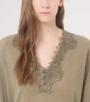 Valentino Garavani Lace-trim V-neck Sweater