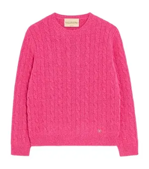 Valentino Garavani Virgin Wool Cable-knit Sweater With Moniker Detail - Pink