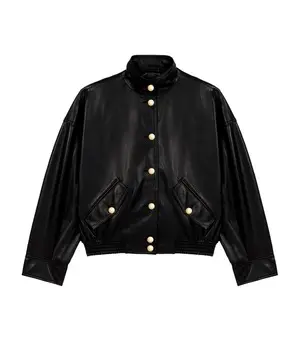 Maje Leather Funnel-neck Jacket - Black