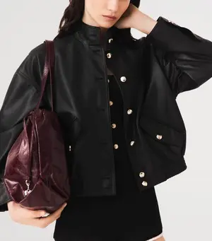 Maje Leather Funnel-neck Jacket