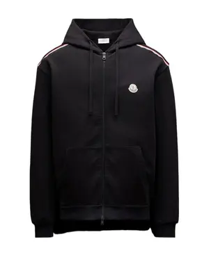 Moncler Tricolour Accent Zip-up Hoodie - Black