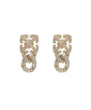 Off-White Arrow Motif Embellished Earrings - Golden