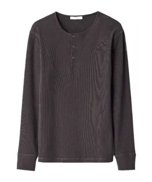 LEMAIRE Long-sleeve Henley T-shirt In Linen And Cotton Ribbed Jersey - Basalt