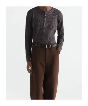LEMAIRE Ribbed Henley Long Sleeve T-shirt - Basalt