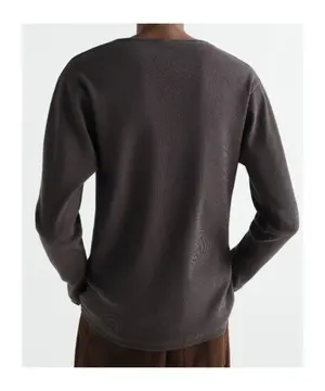 LEMAIRE Ribbed Henley Long Sleeve T-shirt - Basalt