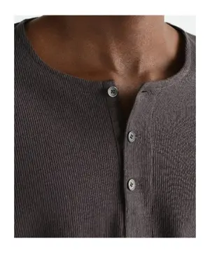 LEMAIRE Ribbed Henley Long Sleeve T-shirt - Basalt