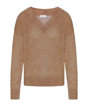 Brunello Cucinelli V-neck Long-sleeved Knit Top - Brown