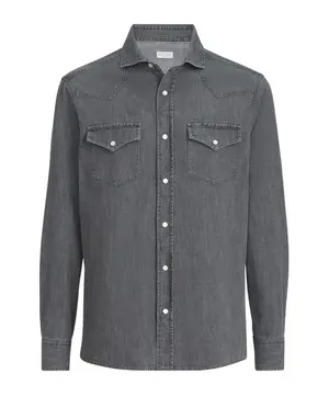 Brunello Cucinelli Lightweight Denim Easy-fit Western Shirt - Dark Gray
