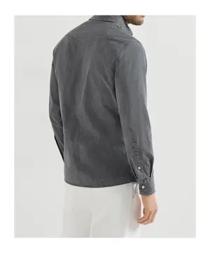 Brunello Cucinelli Lightweight Denim Easy-fit Western Shirt - Dark Gray