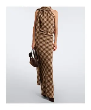 AYA MUSE Plaid Halterneck Top With Scarf Detail