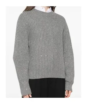 Brunello Cucinelli Sequin-embellished Ribbed Crew Neck Long Sleeve Sweater
