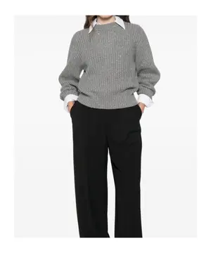 Brunello Cucinelli Sequin-embellished Ribbed Crew Neck Long Sleeve Sweater