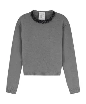 SEMICOUTURE Beaded Neck Knitted Sweater
