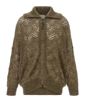 Brunello Cucinelli Dazzling Abstract Leaf' Cardigan - Brown