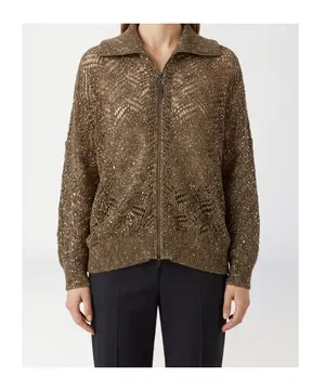 Brunello Cucinelli Abstract Leaf Knit Zip-up Cardigan