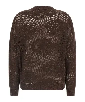 Brunello Cucinelli Floral Lace Knit Sweater - Black
