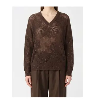 Brunello Cucinelli Floral Lace Knit Sweater - Black