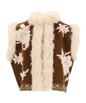 FORTE_FORTE Lotus Jacquard Faux Fur Vest - Multi-color