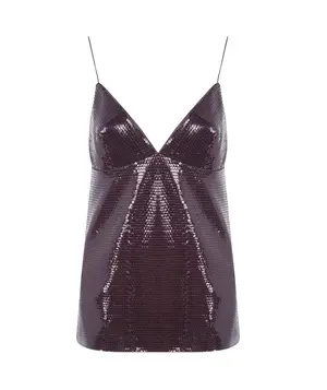 Alberta Ferretti Spaghetti Straps Glossy Sequin Top