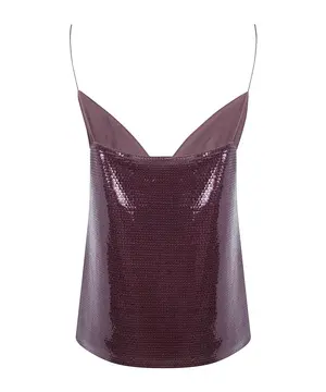 Alberta Ferretti Spaghetti Straps Glossy Sequin Top