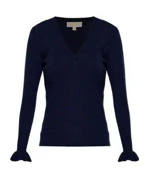 Michael Kors Ruffled V-neck Sweater - Navy Blue
