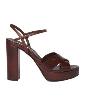 Miu Miu Leather Platform Sandals - Brown