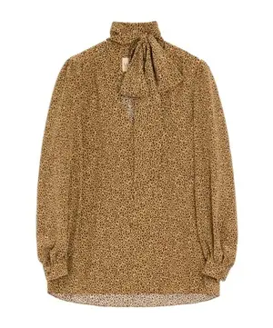 Valentino Garavani Crepe De Chine Shirt With Fauve Éclat Micromacula Print - Brown