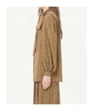 Valentino Garavani Crepe De Chine Shirt With Fauve Éclat Micromacula Print - Brown