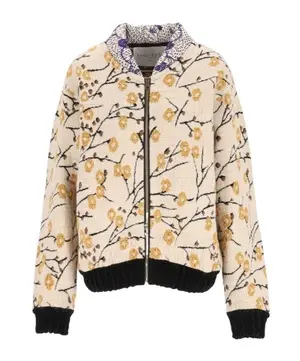 FORTE_FORTE Cherry Blossom Jacquard Bomber Jacket - White
