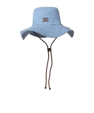 Miu Miu Logo Embroidered Wide Brim Sun Hat - Blue