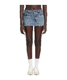 Miu Miu Logo Patch Frayed Hem Mini Denim Skirt