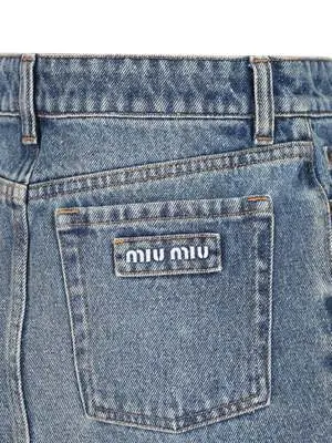 Miu Miu Logo Patch Frayed Hem Mini Denim Skirt