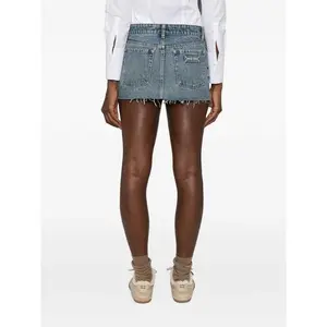Miu Miu Logo Patch Frayed Hem Mini Denim Skirt