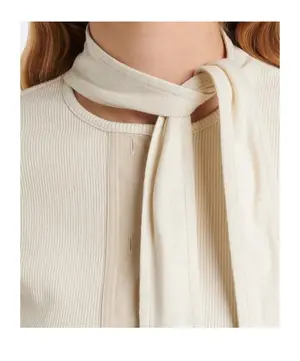 LEMAIRE Ribbed-knit Cotton And Linen Blend Top With Scarf Detail