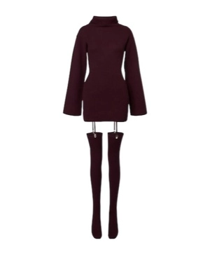 AYA MUSE Cursa Ribbed-knit Wool Minidress And Tights Set - Wine Red