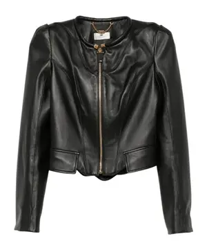 Elisabetta Franchi Leather Jacket With A Zipper - Black