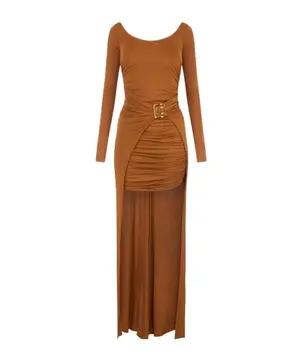 Elisabetta Franchi Crêpe Jersey Dress With Gold-tone Hardware - Cigar