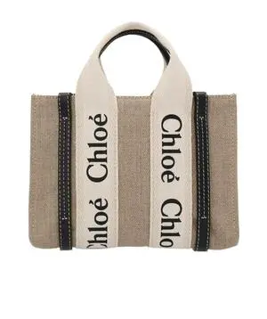Chloé Woody Logo Embroidered Mini Tote Bag - Nude