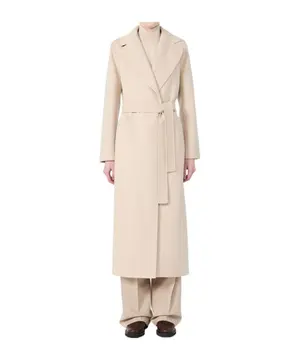Max Mara Long-sleeved Coat With A Lapel Collar - Nude