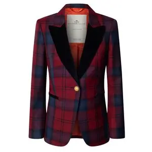 THE EXTREME COLLECTION Red / Blue / Black Checked Blazer With Velvet Lapel Douglas - Red/blue/black