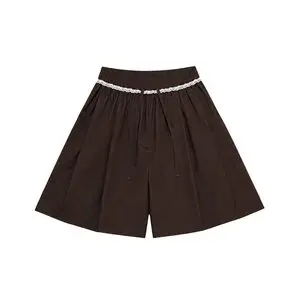 ALAS Cotton Poplin Shorts With Lace Trim - Brown