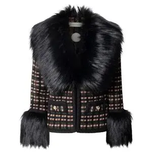 THE EXTREME COLLECTION Black / Pink Black Short Faux Fur Jacket Angele - Black/pink