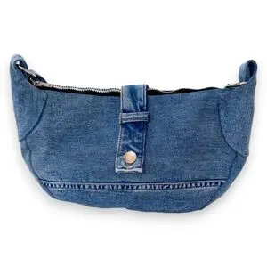 LEATHERE Blue / White Brooklyn Crescent / Upcycled Denim Crossbody Light Blue - Blue/white