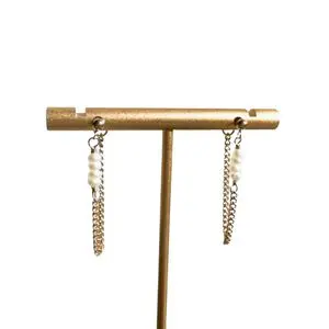 Rachel Nathan White / Gold Post: Pearl & Chain Earrings - White/gold