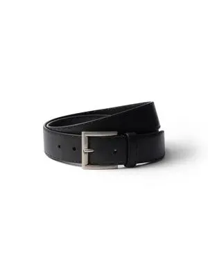 Prada Antiqued Leather Belt With Metal Buckle - Black