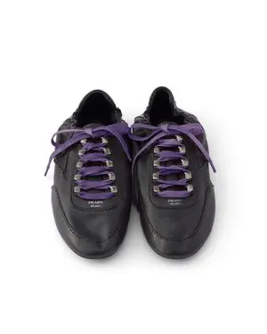 Prada Collapse Antiqued Nappa Leather Sneakers With Hooks