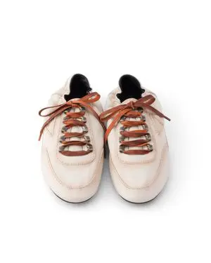 Prada Collapse Antiqued Nappa Leather Sneakers With Hooks