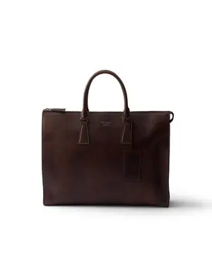 Prada Leather Tote Bag With Zipper Closure - Brown