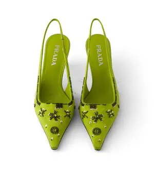 Prada Embroidered Satin Slingback Pumps